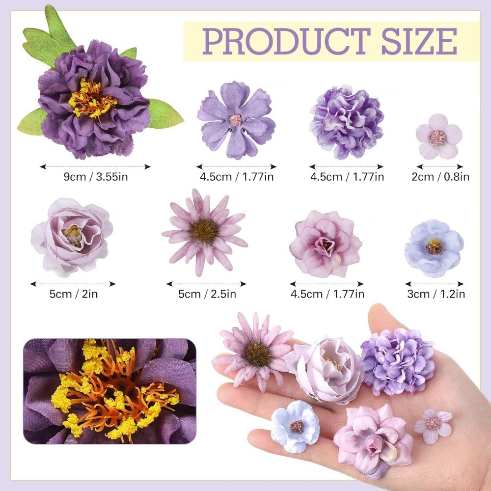 25 Pcs Artificial Flowers Heads Set Silk Mix Flowers Fake Peony Daisy ...