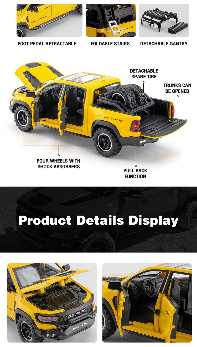 KLT 1:32 Dodge Ram Mammoth Pickup Metal Alloy Toys Car Model Diecast ...
