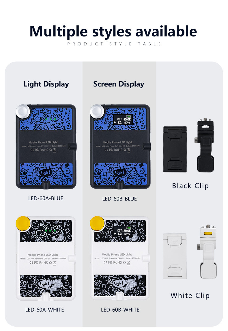 Mobile Phone Fill Light Rechargeable Selfie Led Light 2500K-9000K ...