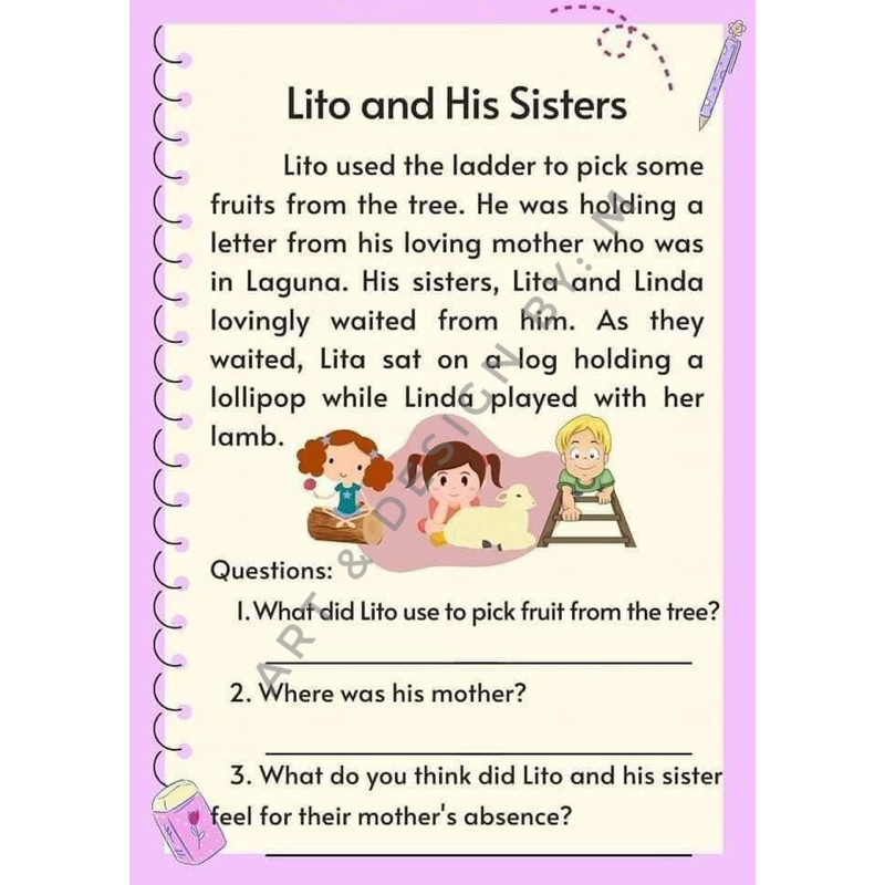 ∇ ♕ ENGLISH Short Story Reading Comprehension for kids Laminated ...