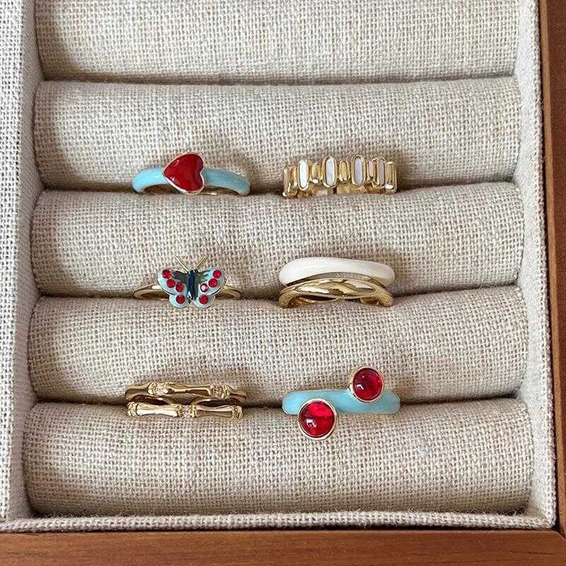 French enamel drip oil butterfly heart ring with adjustable opening for ...