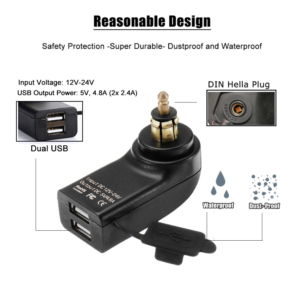 QC3.0 Dual USB Charger 12V Power Adapter Hella DIN Socket For BMW ...