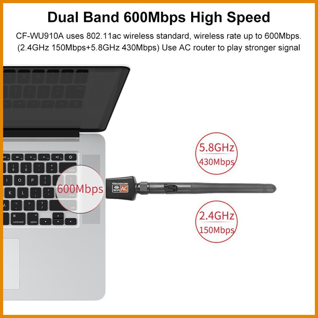 ⚡ ┓ ☾ 600Mbps Wireless USB WiFi Receiver Adapter 2.4Ghz 5Ghz for ...