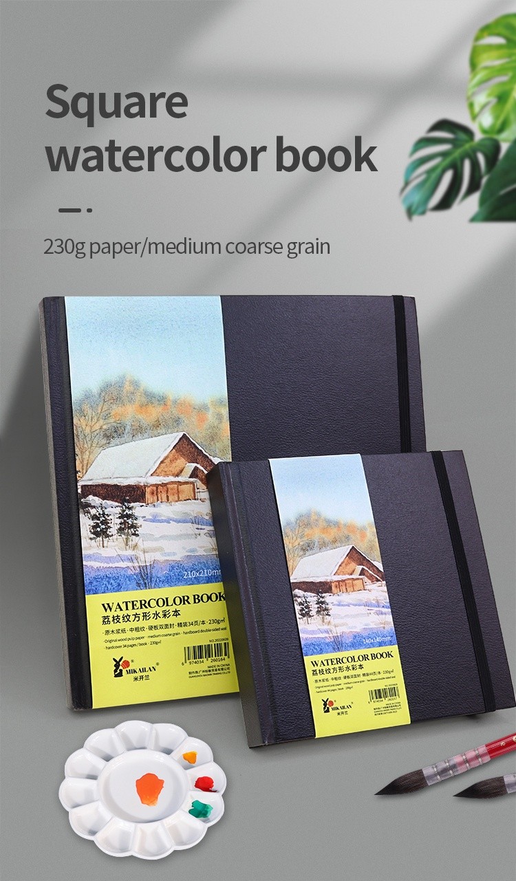 Angel Mark 230g Square Watercolor Book Medium Coarse Grain Black Cover ...