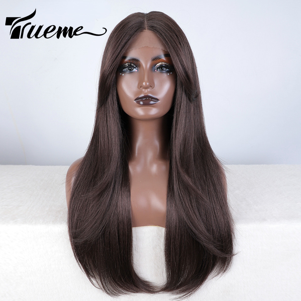 Trueme Synthetic Lace Frontal Wigs For Women 26 Inch Long Straight full ...