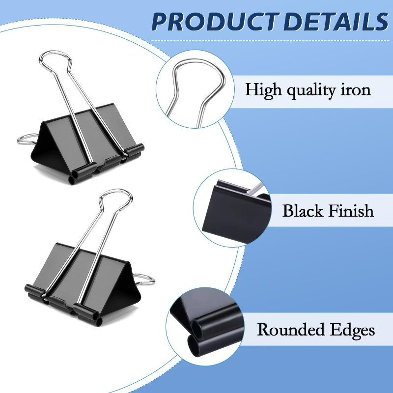 12pcs Black Metal Binder Clips - Paper Clamps Clips - School Office ...