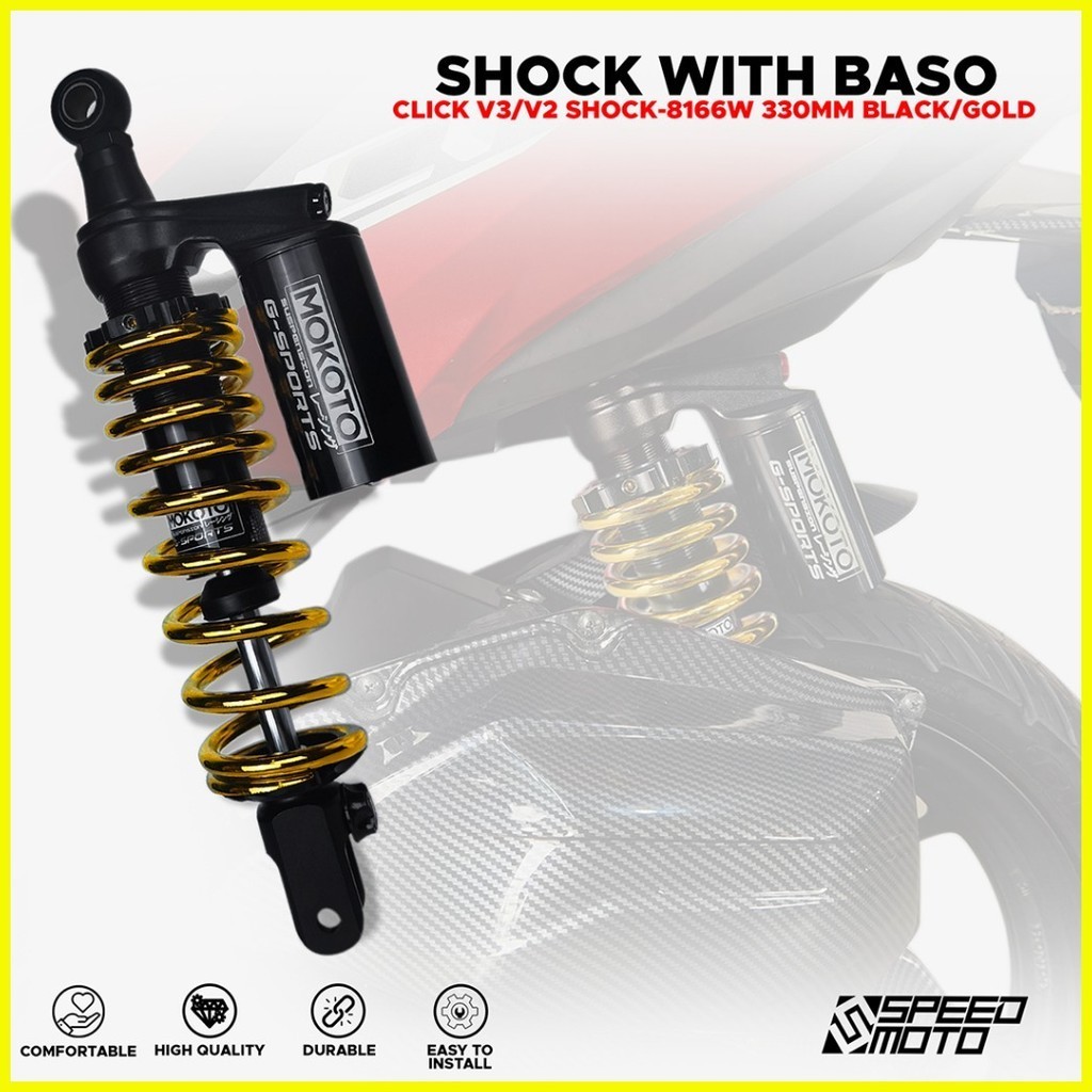MOKOTO HONDA CLICK V1 V2 V3 REAR SHOCK GAS ABSORBER W/ BASO 330MM GOLD ...