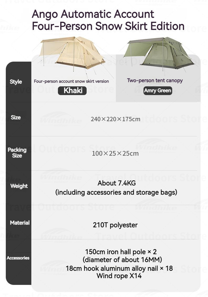 Naturehike ANGO Fast Automatic Tent Detachable Canopy Awning Tarp 1 to 3 Persons Quick Open ...