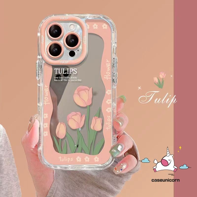Romantic Tulip Frame Floral Luxury Make Up Mirror Case For Oppo A18 A60 ...