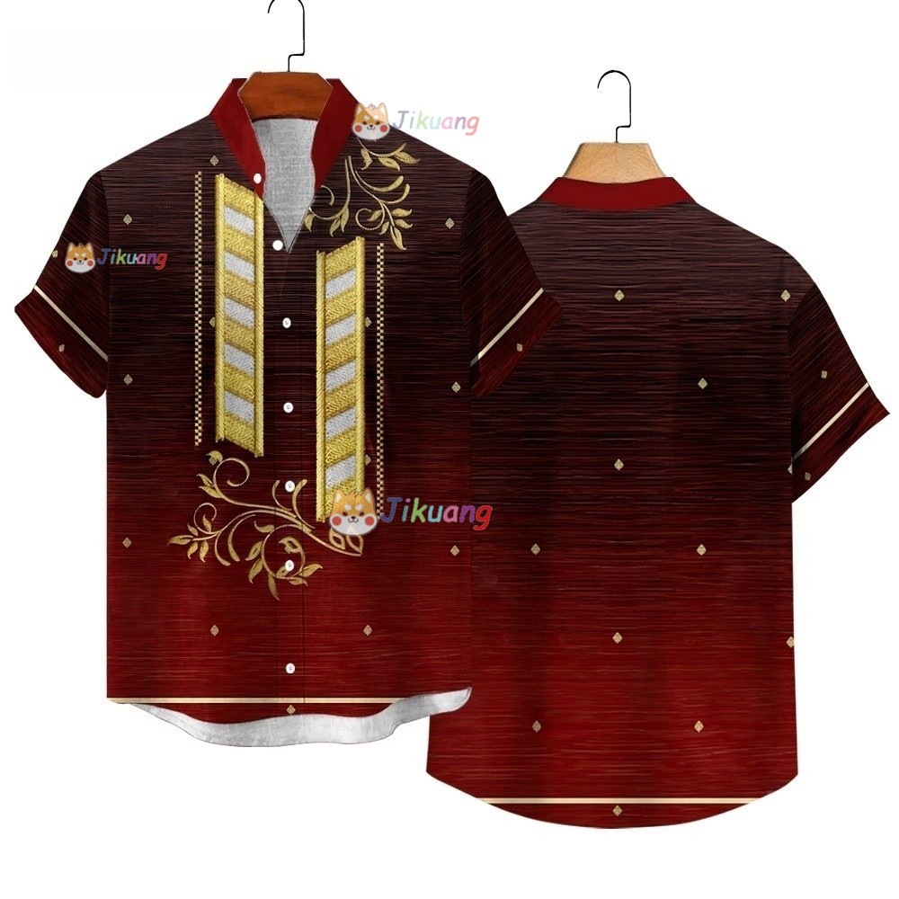 Filipino Native Barong Retro Stand-up Collar Short-sleeved Tops for Men ...