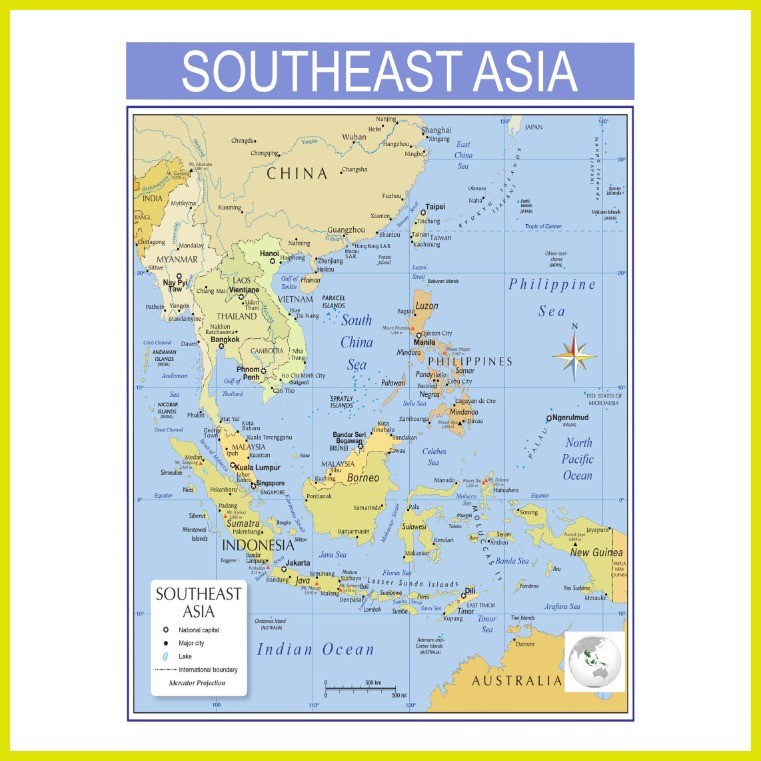 Southeast Asia Political Map Waterproof A4 Laminated Chart | Shopee ...
