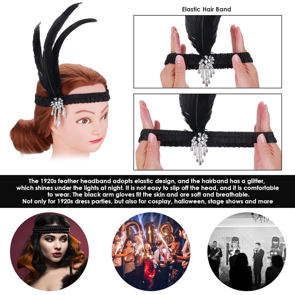 3Pcs/Set Gatsby Costume Kit 1920s Cosplay Feather Headpiece Party ...