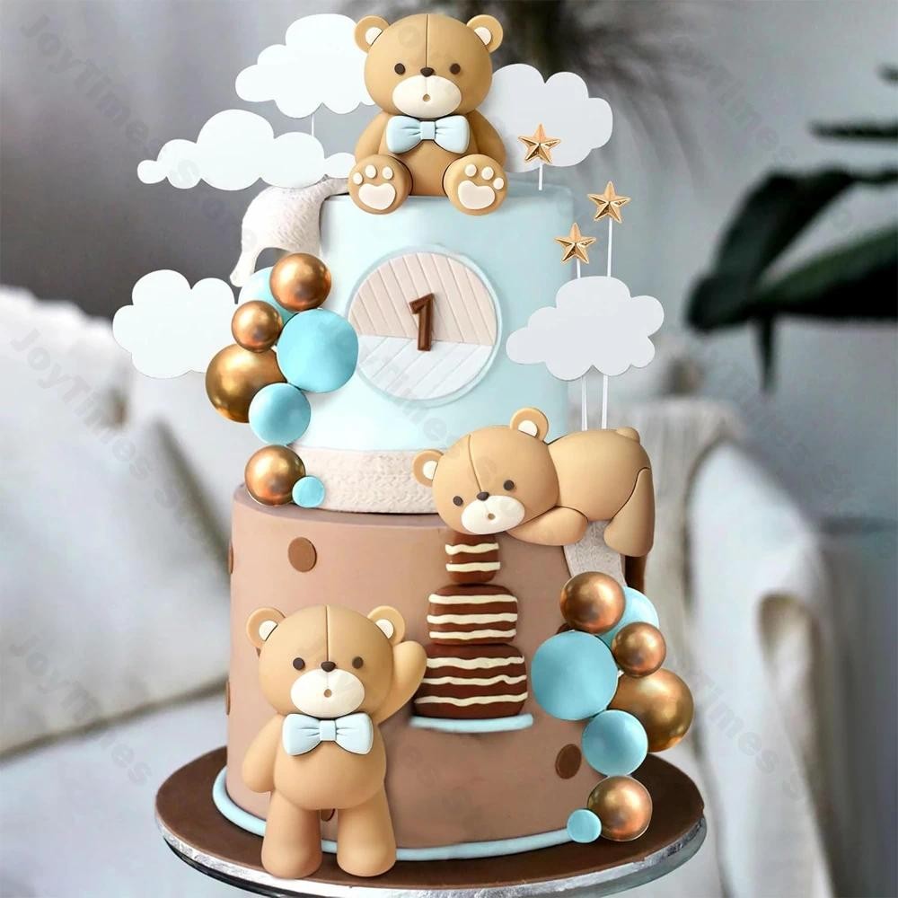 24pcs Blue Bear Cake Toppers Boy Birthday Gender Reveal Cake Decor ...