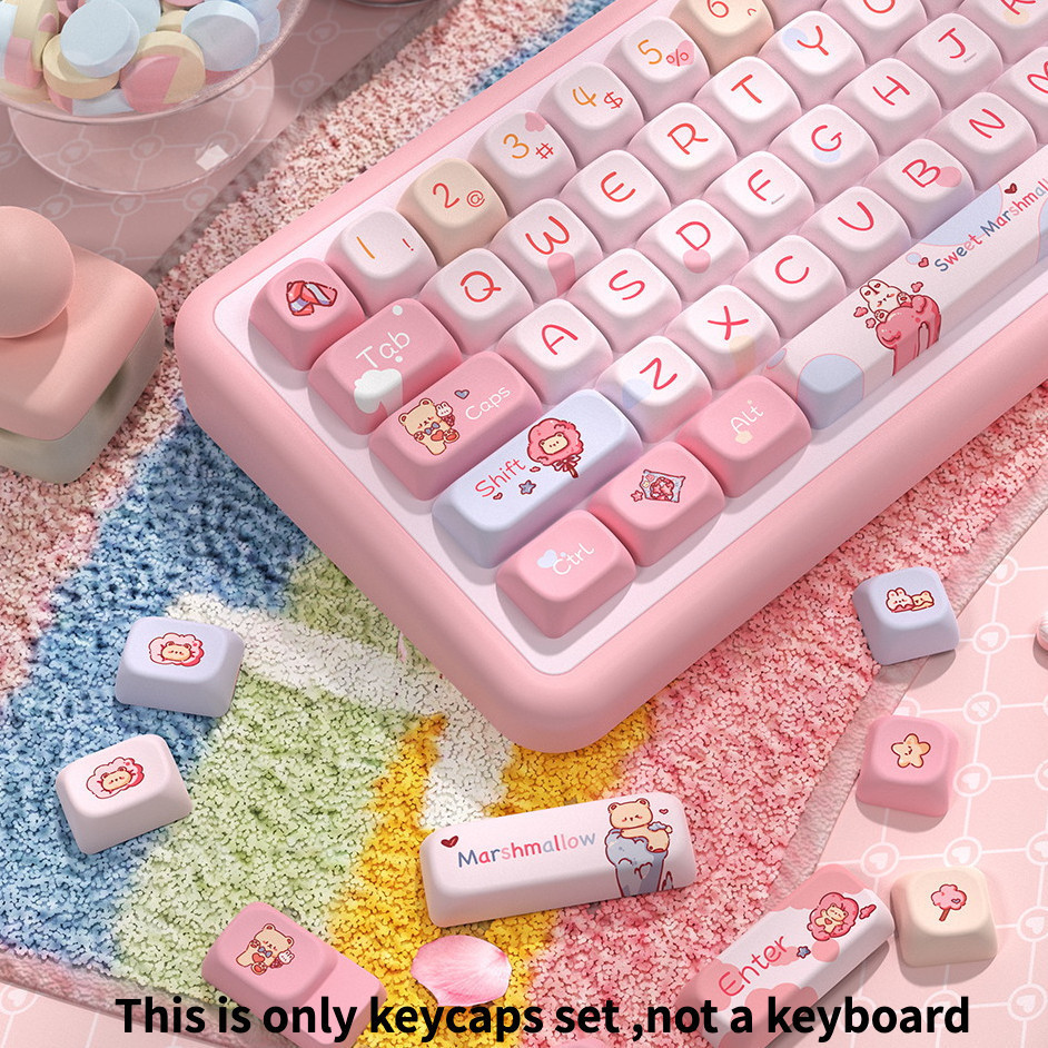 PBT Pink Sweet Cotton Candy Original Theme Keycaps SCA Height Cute ...