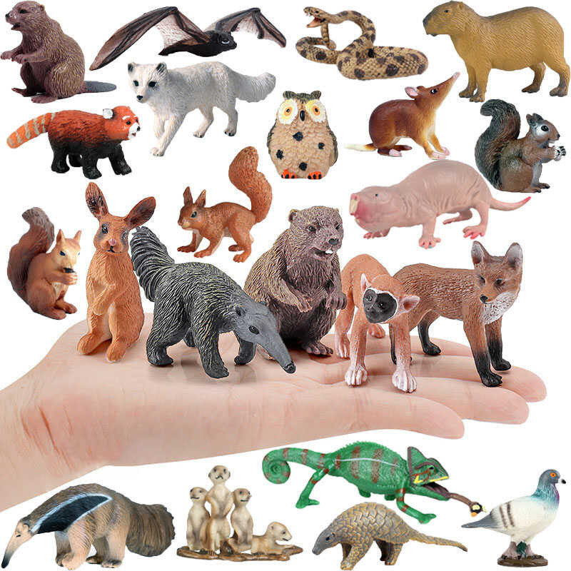 9 Mini Simulation Zoo Wild Animals Figurines Capybara Squirrel Mouse ...