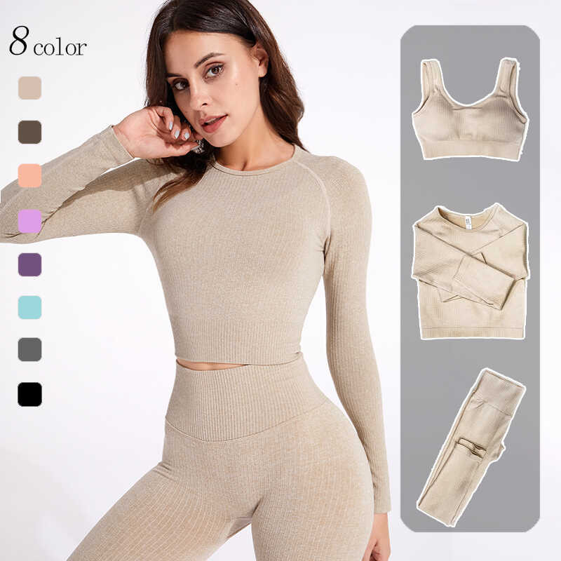 Set Women's Sportswear Workout Clothes Athletic Wear Sports Gym Legging Seamless Fiess Bra Crop ...