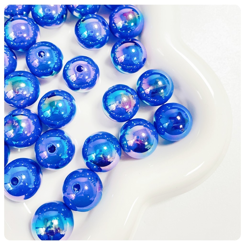 16mm acrylic UV electroplating straight hole round beads hand-painted ...