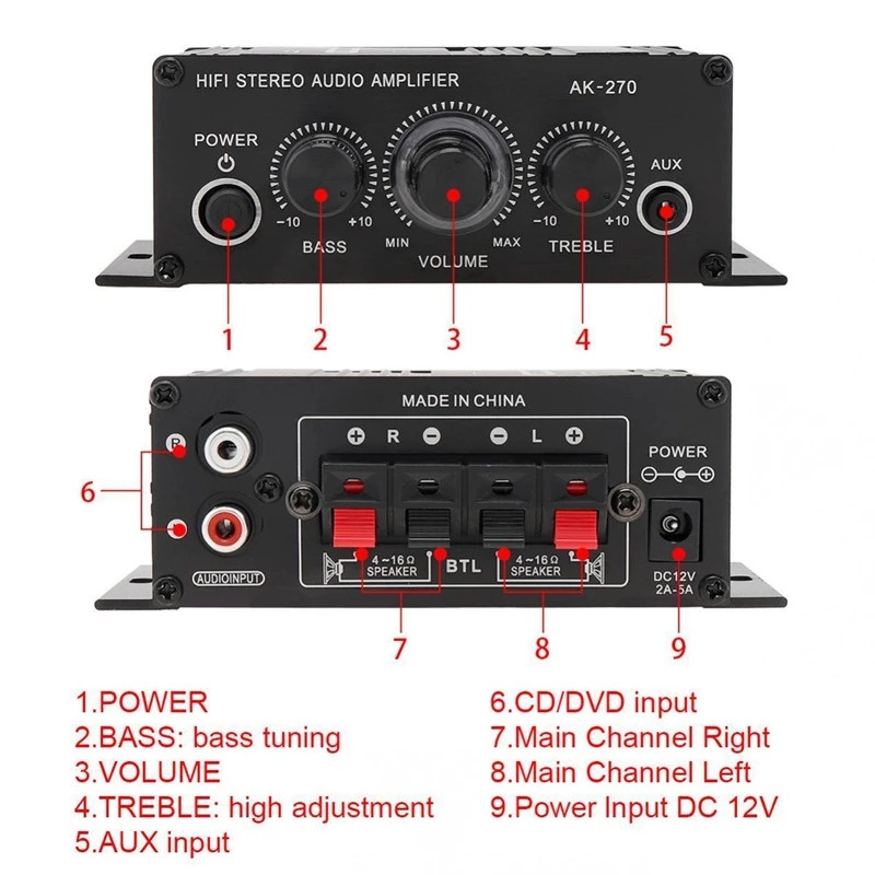 AK170 AK270 Car Tweeter Power Amplifier Home 400W 12V 2.0 Channel High ...
