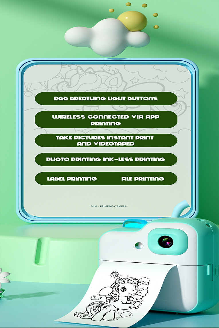 Children's Printing Camera RGB Breathing Light and 2.4-inch IPS Screen ...
