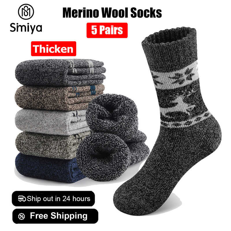 Pair SIMIYA 5 Men's Merino Hiking Makapal Winter Wool Warm Breathable ...