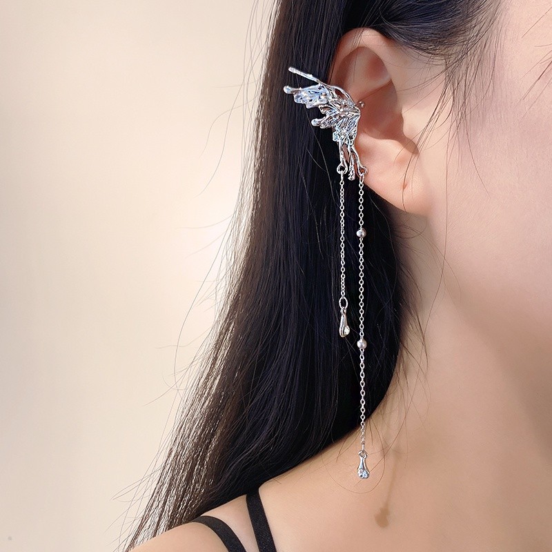 Ear Bone Clip without Ear Piercing Long Tassel Ear Clip Wing Elf Ear ...