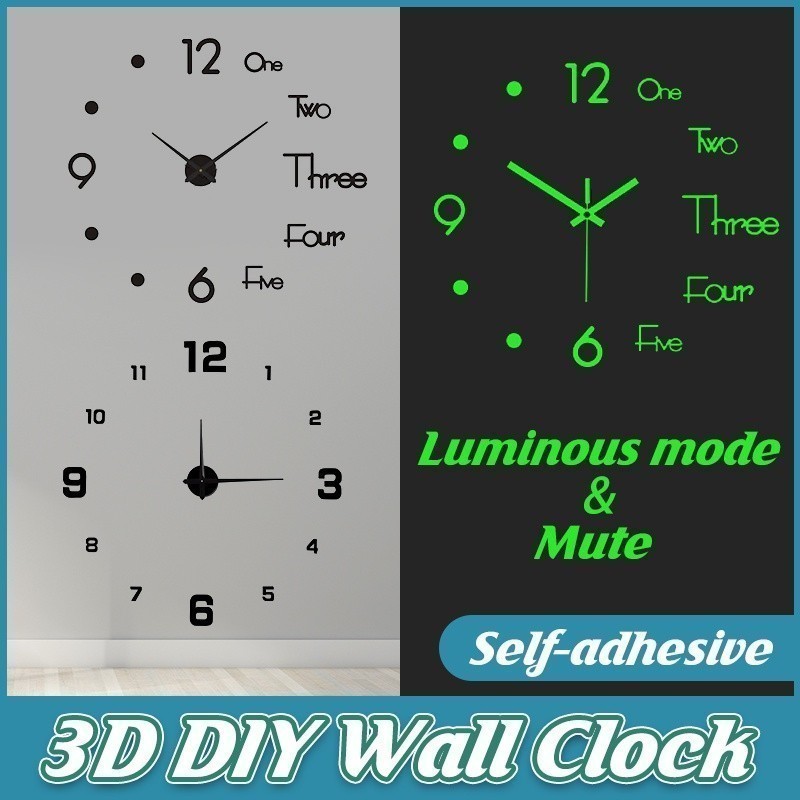 3D Luminous Wall Clock Glow in the Dark DIY clock Home Living Decor ...