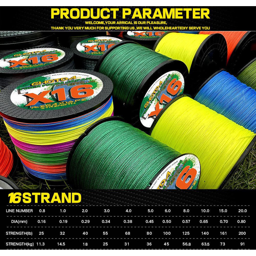 16Strands Braided Fishing Line 500 Drag 25~200LB X16 Japan PE Line for ...