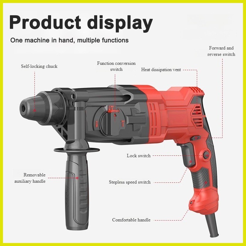 ∈ ∏ 1800W Impact Drill 20MM/26MM 3 IN 1 Heavy Duty Chipping Gun Rotary ...