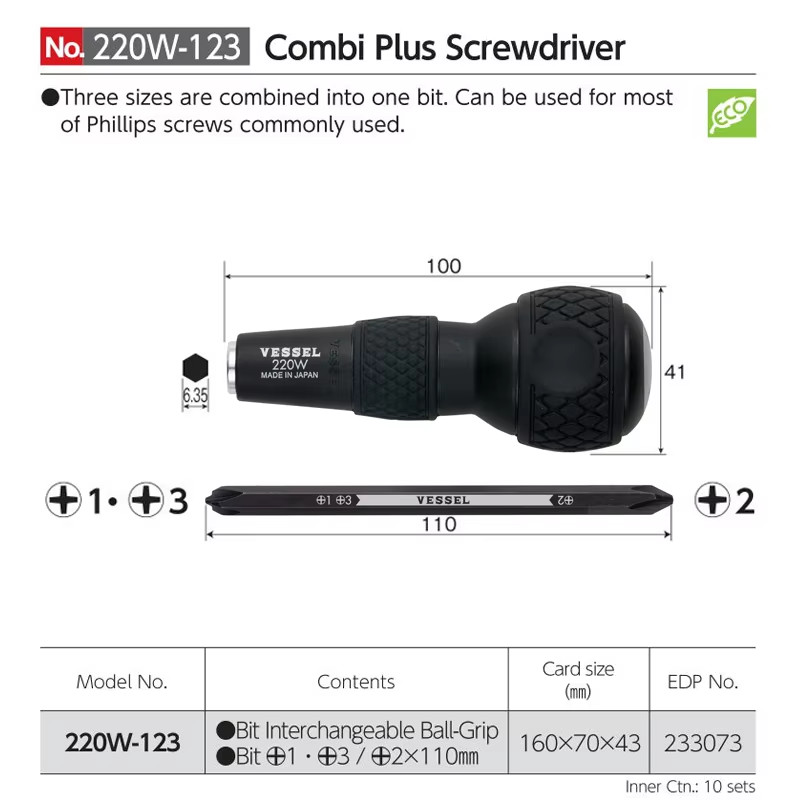 Japan VESSEL Ball Grip Screwdriver Replacement Bits Slotted Phillips ...