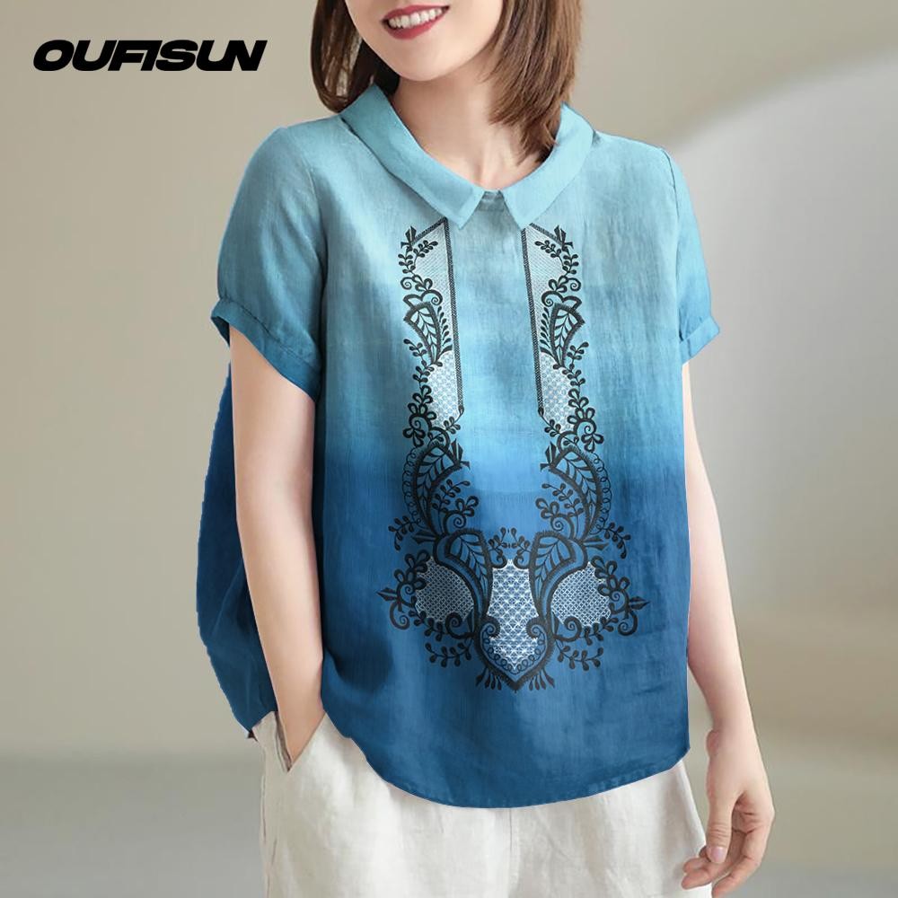 2025 Asean Attire For Women Cotton Linen Women's Shirt Lapel Short ...