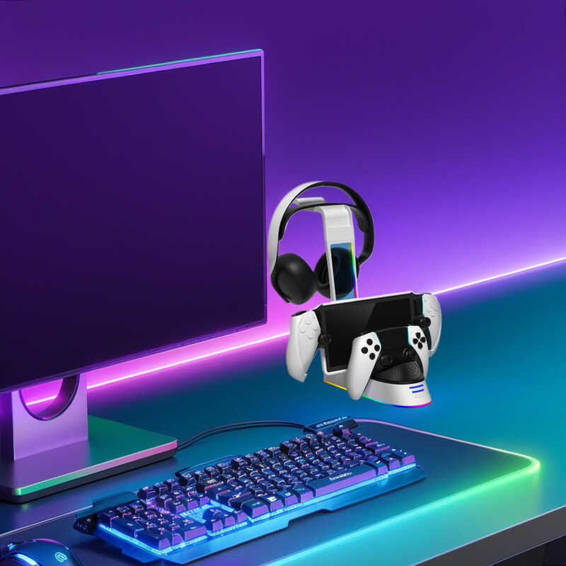 Dock gamit ang Headset Holder PS5 Controller Pag-Charge Stand RGB Light ...