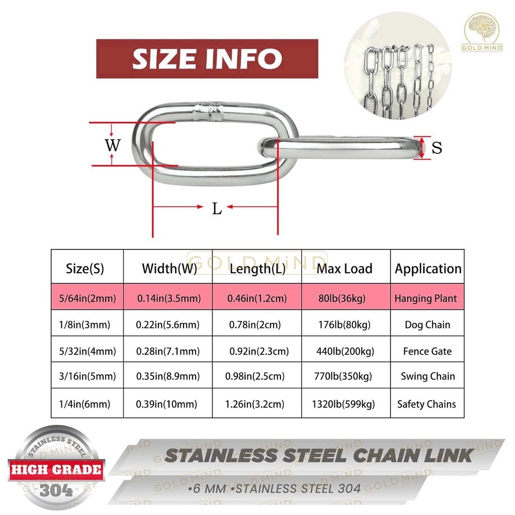 Stainless Steel 304 Link Chain Strong, Heavy Duty Chain & Rustproof ...