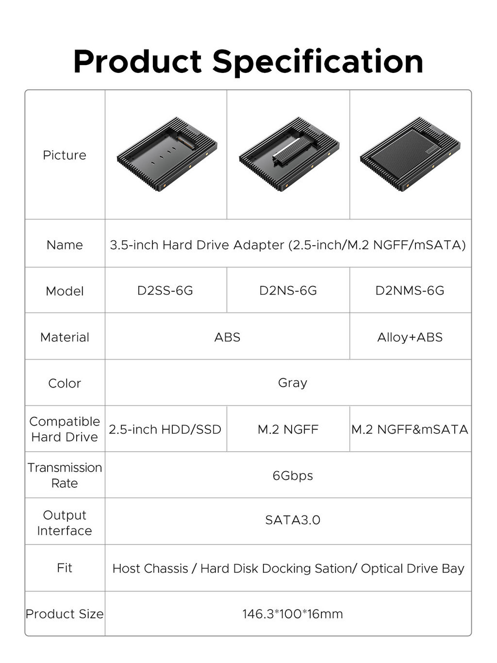 ORICO 2.5 SATA mSATA NGFF to 3.5 Hard Drive Caddy Adapter Internal ...