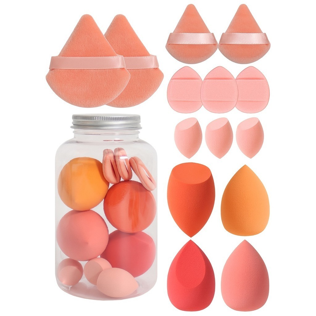 14pc Makeup Sponge Set With Storage Jar, Velvet Beauty Blenders, Makeup ...