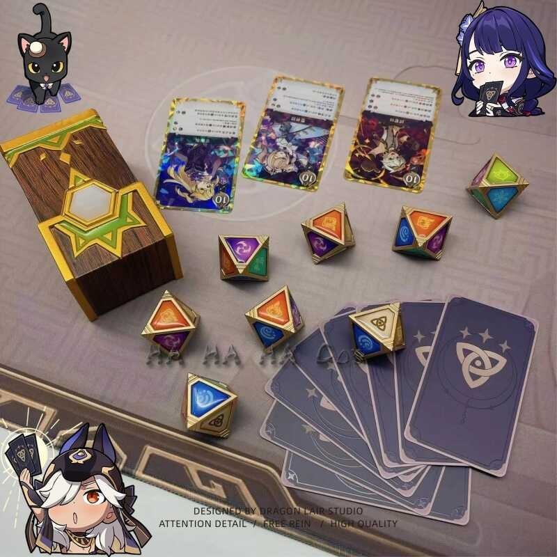 Genshin Game Impact Cosplay Prop Genius Invokation TCG Card Set Dice ...