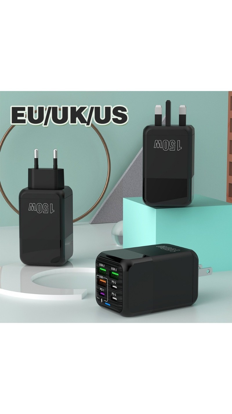 150W 6 Ports 3U+3C Fast Charging Charger Type C High Speed Charge ...