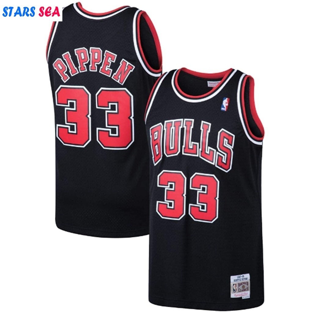 Chicago Bulls 33 Scottie Pippen Black Hardwood Classics Men's Jersey ...