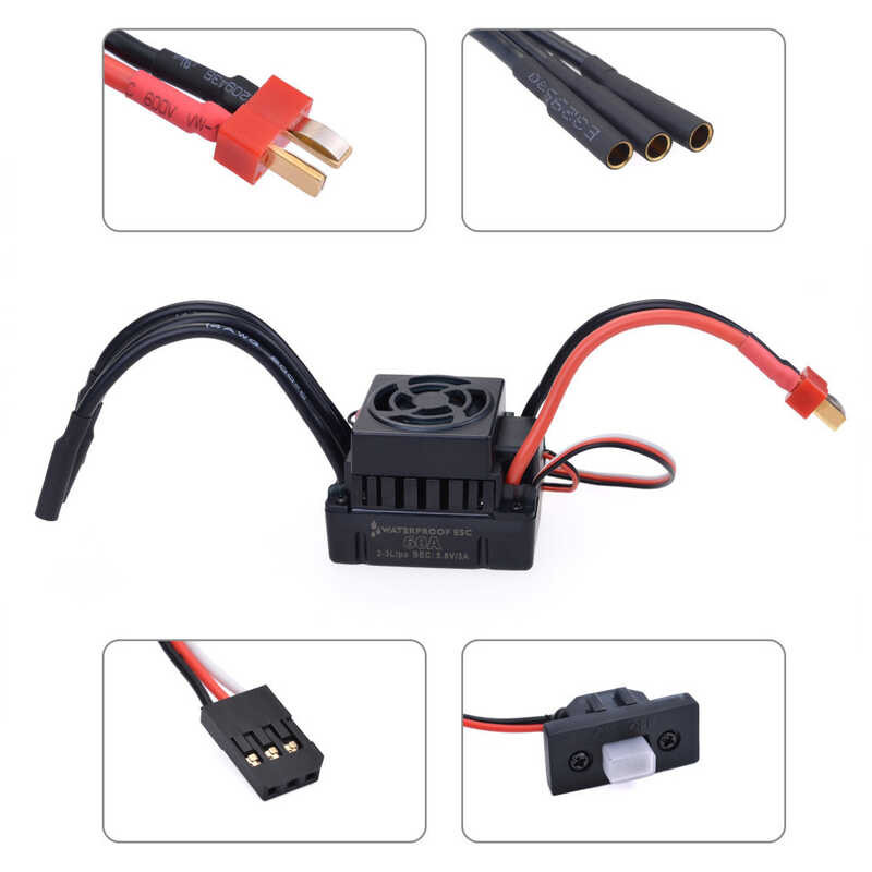 ushless motor 60A electrically adjustable ESC black waterproof motor 1/ ...