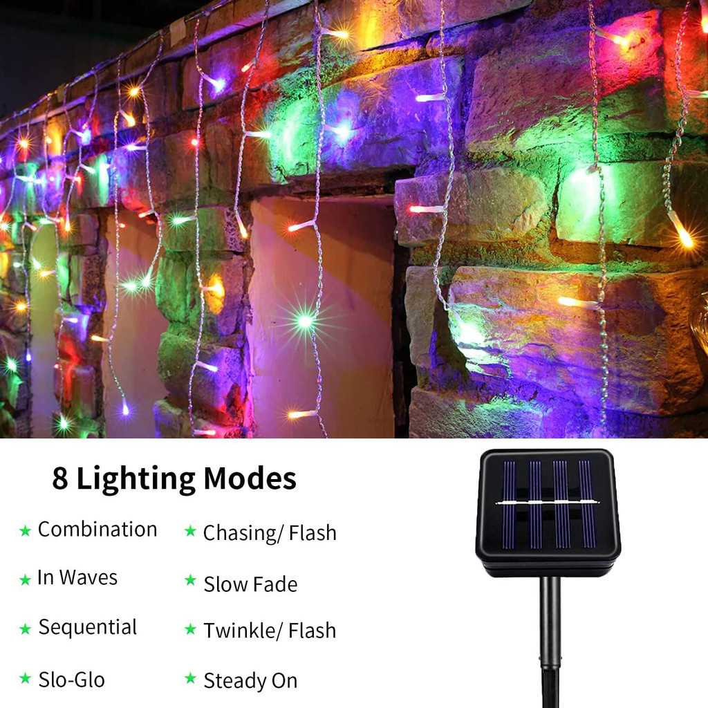 200LED Solar Icicle Lights Outdoor Decorations Connectable Christmas ...