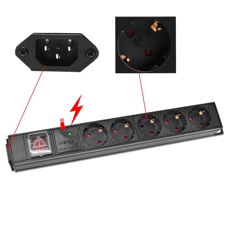 Power Strip PDU Distribution Unit Cabinet 5 Way AC German Socket Break Switch Aluminum Alloy ...