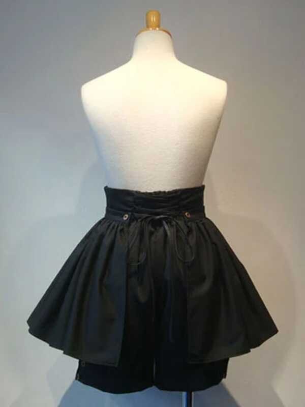 Gothic Shorts Metallic Button Lace Up Pleated Black Detachable Lolita ...