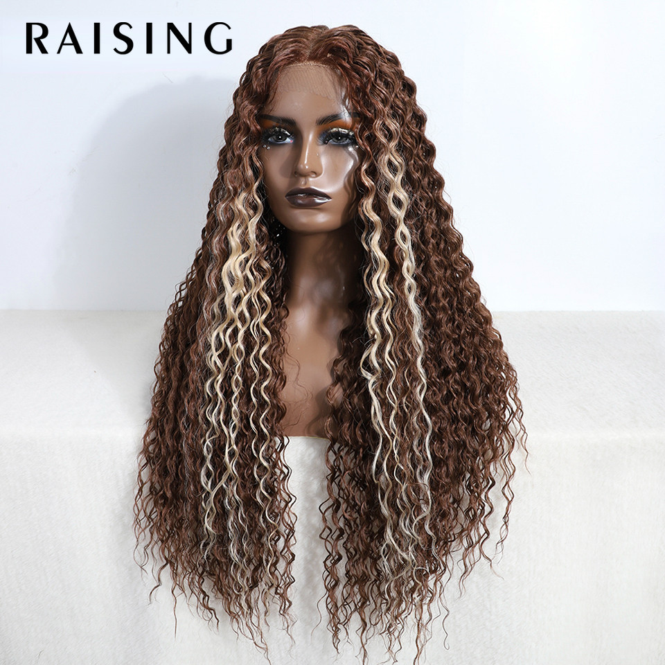 RAISING Synthetic Lace Wig Long Curly 31 Inch Ombre Blonde Lace Front ...