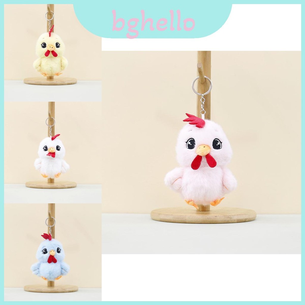 Charming White Blue Yellow Pink Plush Chicken Keychain Soft Collectors ...