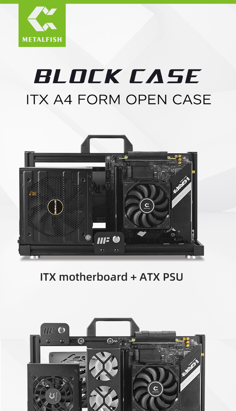 ITX A4 Aluminum Open Frame Case, Vertical GPU, 240mm Cooler, Mini-ITX ...