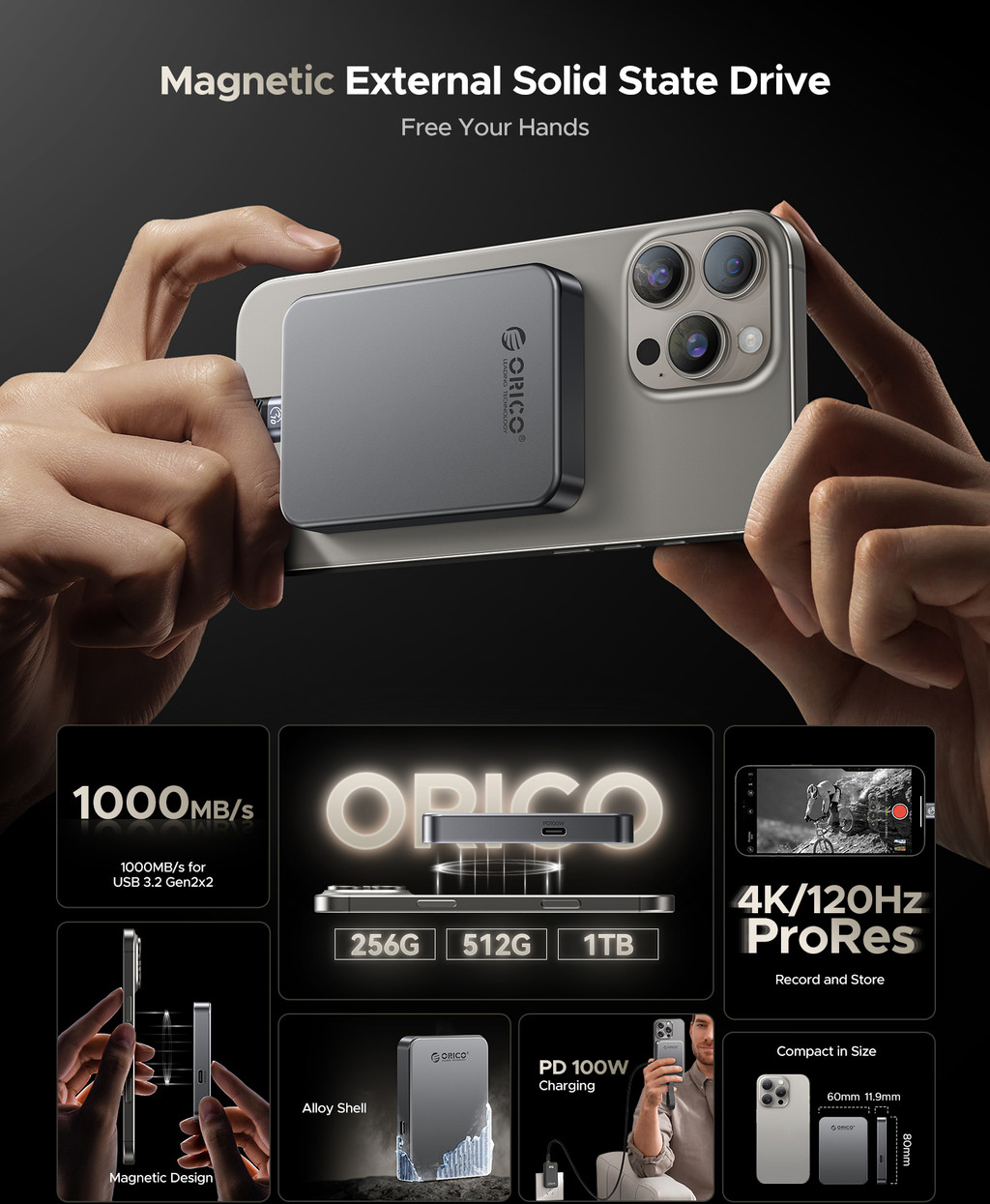 ORICO 256G 512G 1T Magnetic SSD Charging while Recording Portable ...