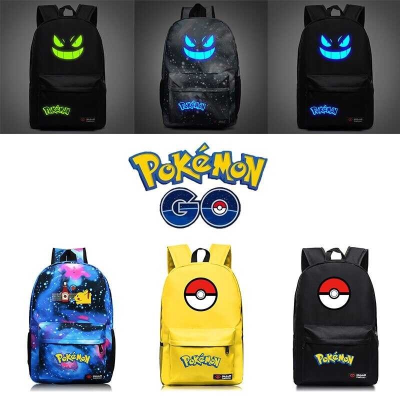 New Go Pikachu Luminous Backpack Laptop Oxford Cloth Student Schoolbag ...