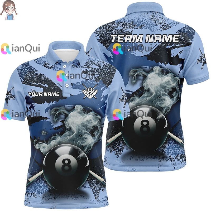 Personalized 8 Ball Pool & Cue Smoke Custom Blue Camo Men Polo Shirts ...