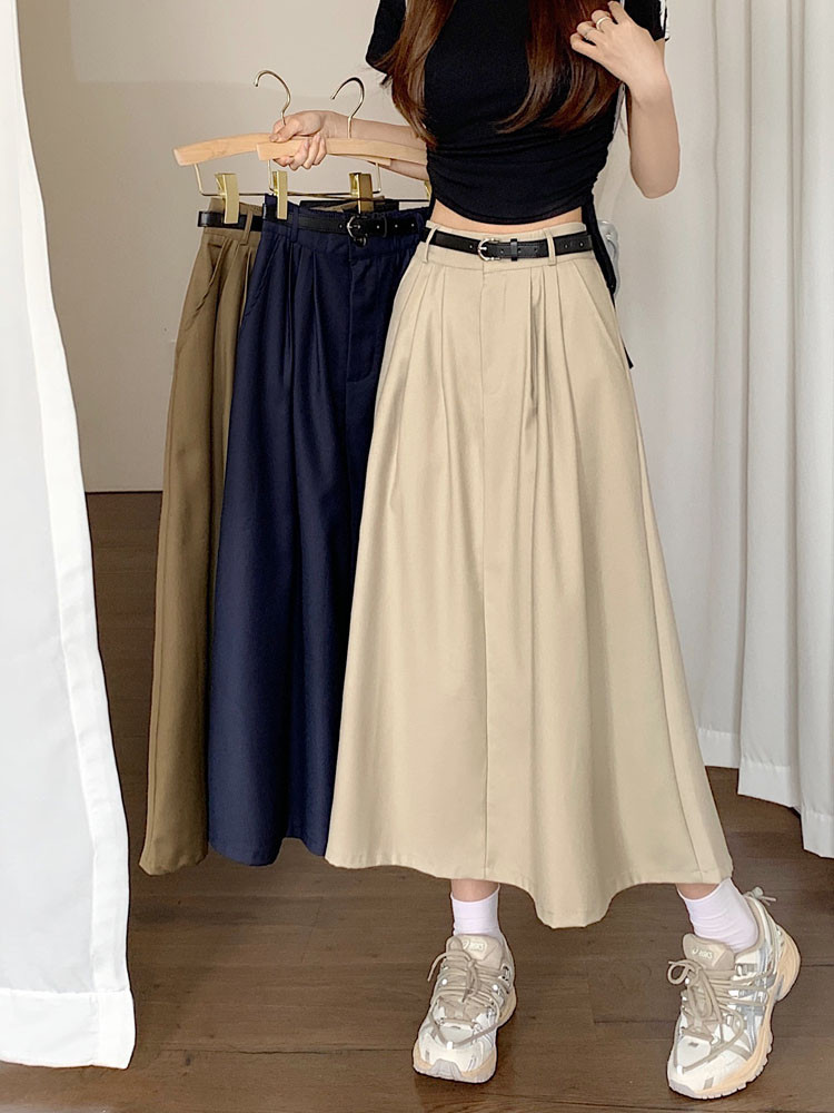 72882 with Belt Semi-Elastic Waist Skirt A-Line Skirt | Shopee Philippines