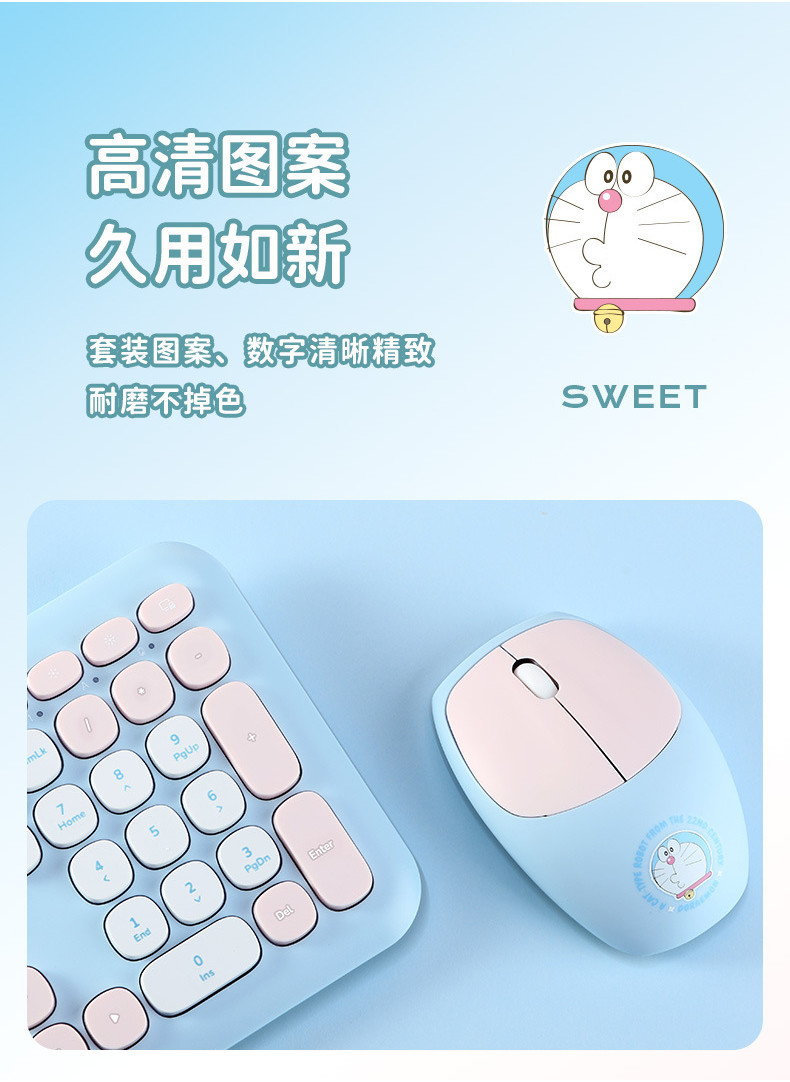 3Pcs/Set Doraemon Sweetheart Wireless Keyboard Mouse Set Cute Desktop ...