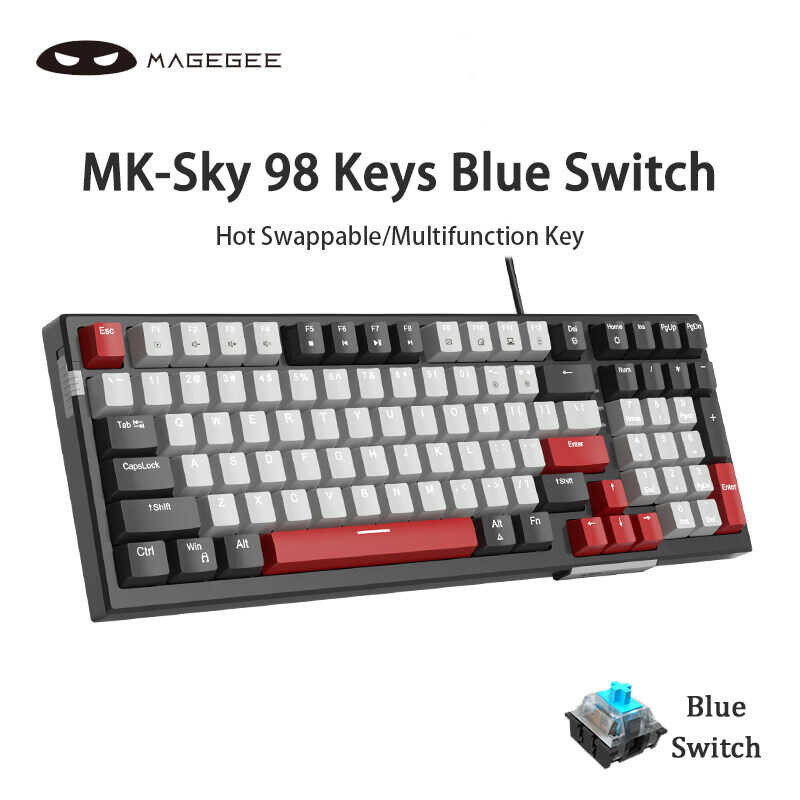 1 - Magegee Sky98 TKL Mechanical Blue / Red Switch Small Compact 87 98 ...